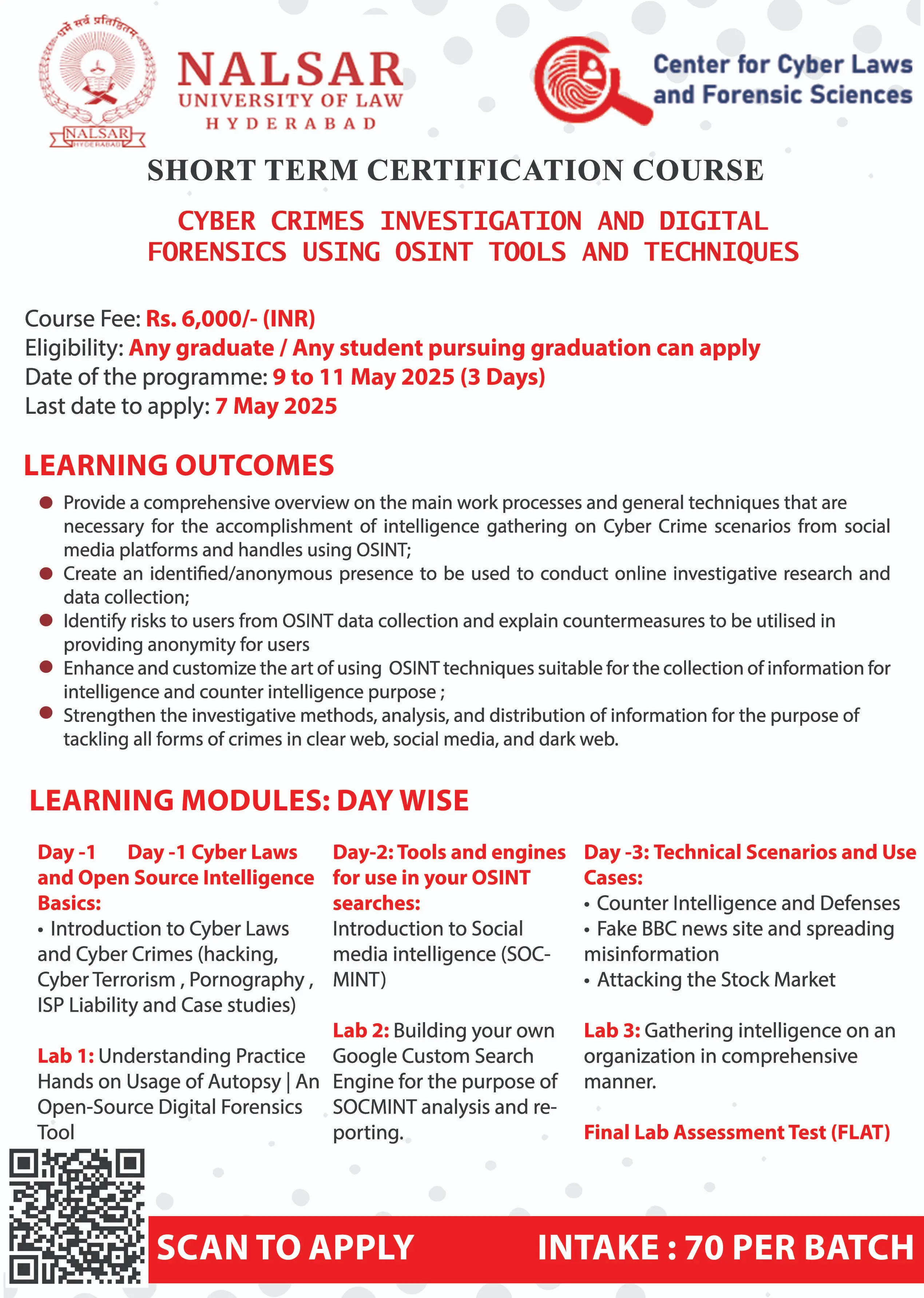 3 Days (May 9 – 11, 2025) Short term Course on Cyber Crimes ...